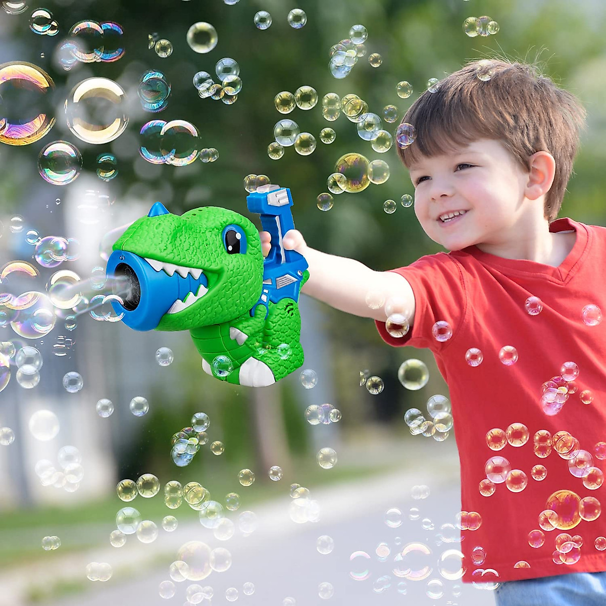 TOY Life Dinosaur Bubble Gun for Toddlers with 3 Bubble Refill Solutions, Bubble Machine for Kids Ages 4-8, Bubble Kids Leaf Blower, Bubble Blaster Gun, Bubble Maker, Easter Bubble Gift for Kids