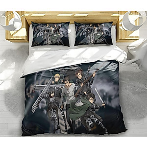 Attack on Giant Anime Soft 3D Printed Duvet Cover Bedding Set with Comforter Cover 3 Piece Set Includes 2 Pillowcases and 1 Duvet Cover Machine Washable (03,Twin (68"x86"))