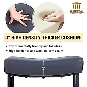 HERA'S PALACE Black 24" Square Saddle Barstools Set of 2, Metal Bar Stools Counter Height, Modern Backless Faux Leather Counter Stool for Kitchen Island Counter, Dining Pub, etc