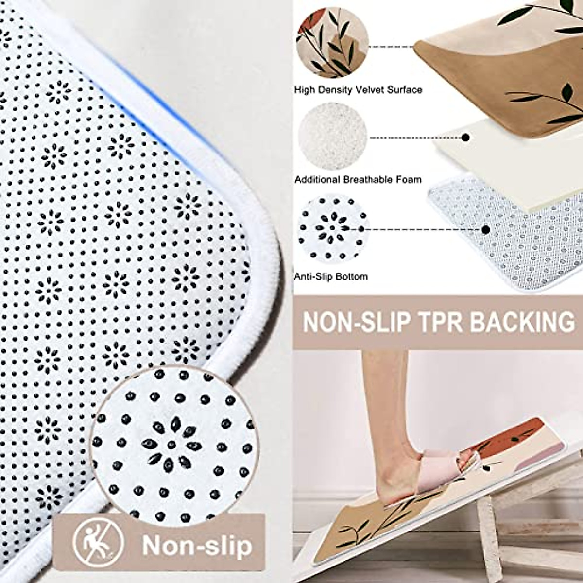 Boho Bathroom Sets with Shower Curtain and Rugs and Accessories, Mid Century Sun Orange Red Leaves Shower Curtain Sets, Modern Shower Curtains for Bathroom Decor 4 Pcs