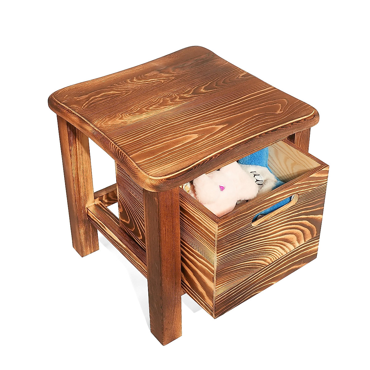 CONSDAN StoneCreek Stool with Storage Drawer, Solid Wood Storage Stool with Rounded Edges, Built-in Storage Drawer, Ideal for Living Room, Bedroom, or Entryway, No Assembly Needed