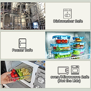 FAWLES 12 Pack Glass Meal Prep Containers with Airtight Lids, Leak-Proof Food Storage Containers, Dishwasher/Microwave/Oven/Freezer Safe Glass Containers for Lunch, Leftovers, to Go (Blue)