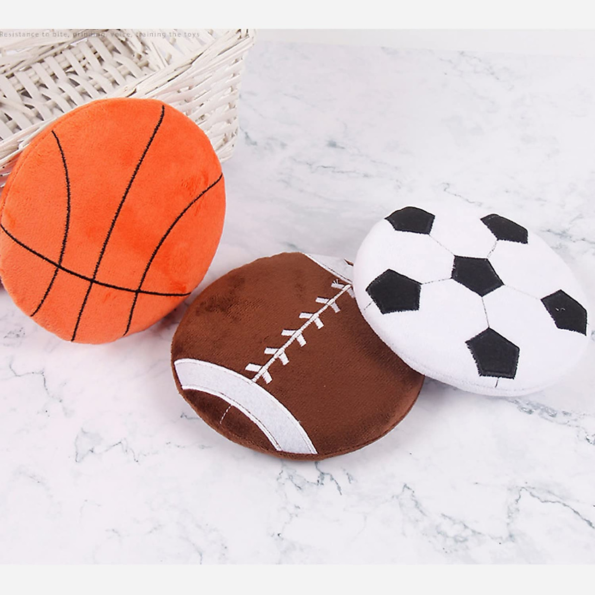 NIOIPXA 3 Pack Dog Flying Disc with Squeaker, Plush Football Basketball Rugby Squeaky Toy for Dogs