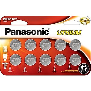 Panasonic CR2016 3.0 Volt Long Lasting Lithium Coin Cell Batteries in Child Resistant, Standards Based Packaging, 10-Battery Pack