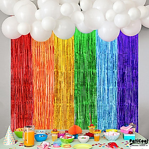 PatiCool Rainbow Tinsel Foil Fringe Curtain Backdrop - Thicken 4 Pack 3.2 x 8.2 Ft - Glitter Rainbow Door Streamers Party Backdrop Decorations for Birthday, Baby Shower, Fiesta, Mexican, Pride Party