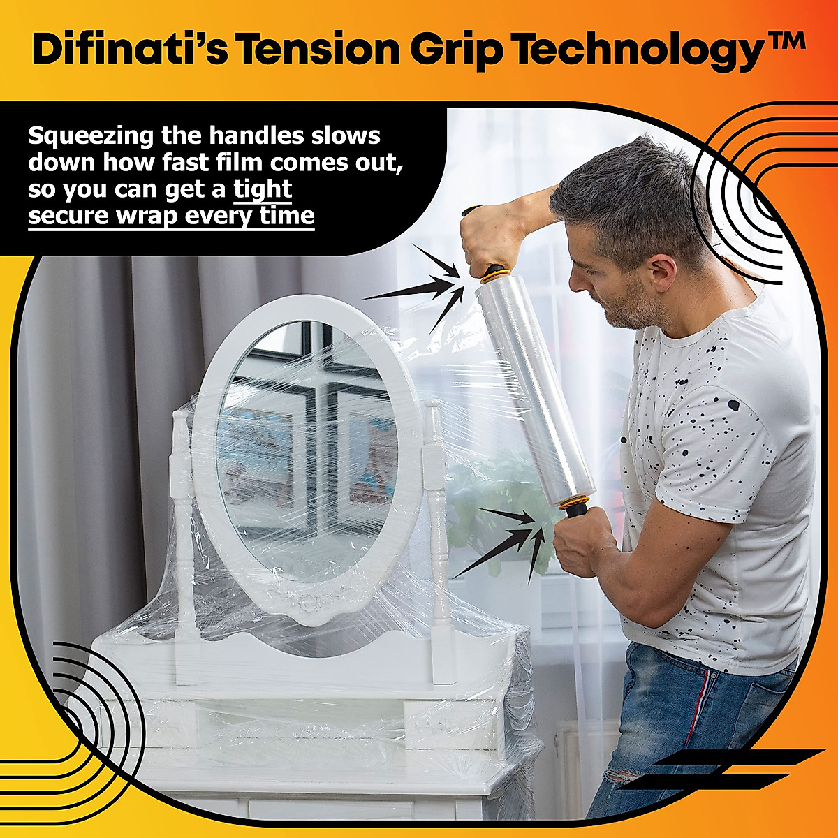 Difinati 2 Pk, Moving Wrapping Plastic Roll, 15 Inch x 1,200 Feet Heavy Duty, Furniture Wrap, Moving Wrap, Furniture Wrapping For Moving, Packing, Shipping Stretch Film With Handles, Clear