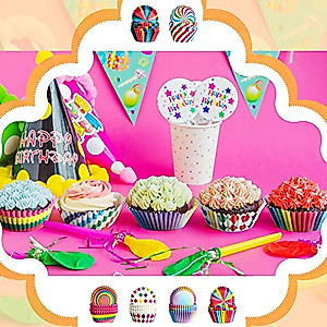 600 Pieces Rainbow Cupcake Liners Rainbow Cupcake Wrappers Baking Cups Cupcake Liners, Colorful Cake Paper Cup Rainbow Baking Cups for Cake Candy Make Baking Supplies (Vivid Style)