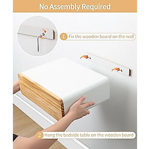 SUMGAR Floating Nightstand White with Drawers Modern Bedside Table Organiser Fully Assembled Shelf Small Spaces Wall Mounted Storage Wood Furniture for Bedroom Home Decor