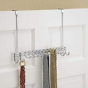 mDesign Over the Door Closet Organizer Rack for Ties, Belts - 24 Hooks, Chrome