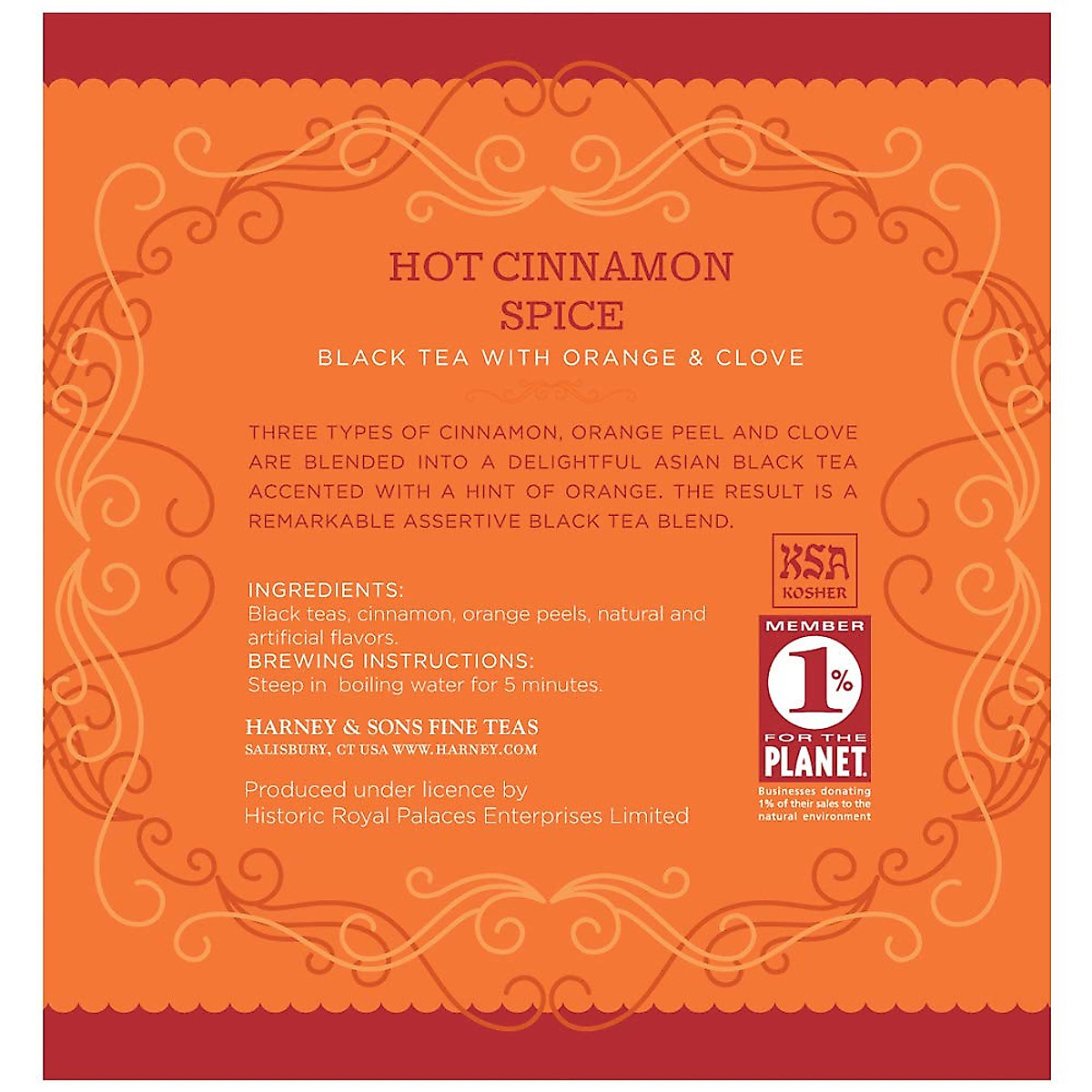 Harney & Sons Hot Cinnamon Spice Tea Tin - Black Tea with Orange & Sweet Clove - 2.67 Ounces, 30 Sachets