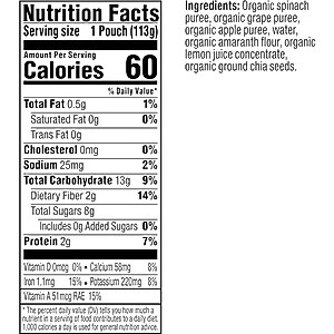 Plum Organics Mighty Veggie Blends Organic Baby Food Meals [12+ Months] Spinach, Grape, Apple & Amaranth 4 Ounce Pouch (Pack Of 6) Packaging May Vary