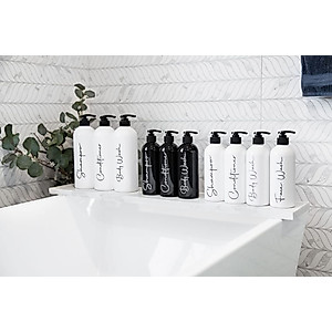 Alora 32oz Reusable Shampoo and Conditioner Bottles - Set of 3 - Easy to Read Labels - Pump Bottle Dispenser for Shampoo, Conditioner, Body Wash - Empty Plastic Refillable Containers for Shower