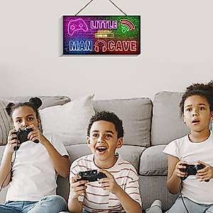 Neon Gaming Decor for Boys Room Wooden, Neon Gaming Wooden Door Sign for Gamer Room Decor, Boys Decorations for Bedroom Nursery Playroom Wall Art (6"x12")