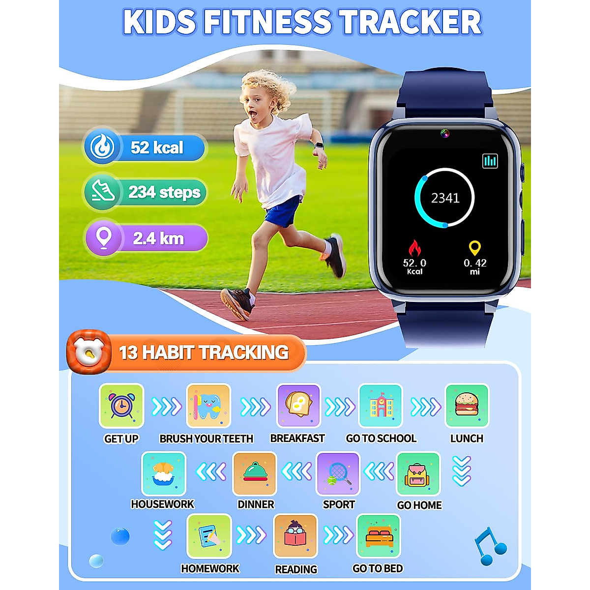 Kids Game Smart Watch Gift for Boys Age 6-12 with 26 Games Audio Stories Video Camera Music Player Pedometer Learning Card Flashlight 12/24hr, Kids Smart Watch Boys Toys for 7 8 9 10 Year Old Boys
