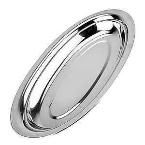 Housoutil Sizzle Platter Stainless Steel Oval Platter Fish Plate Appetizer Dish Snack Plate Metal Plate Serving Tray for Steaming Fish Dessert Meat Sushi 40cm Dinner Plates