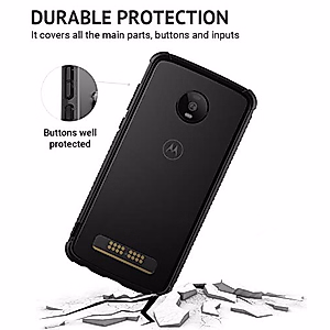 CaseWe - Motorola Moto Z4 Protective Flexible Double Injection Technology (TPU+PC) Bumper Case Cover/Compatible with Moto Mods - All Matte Black