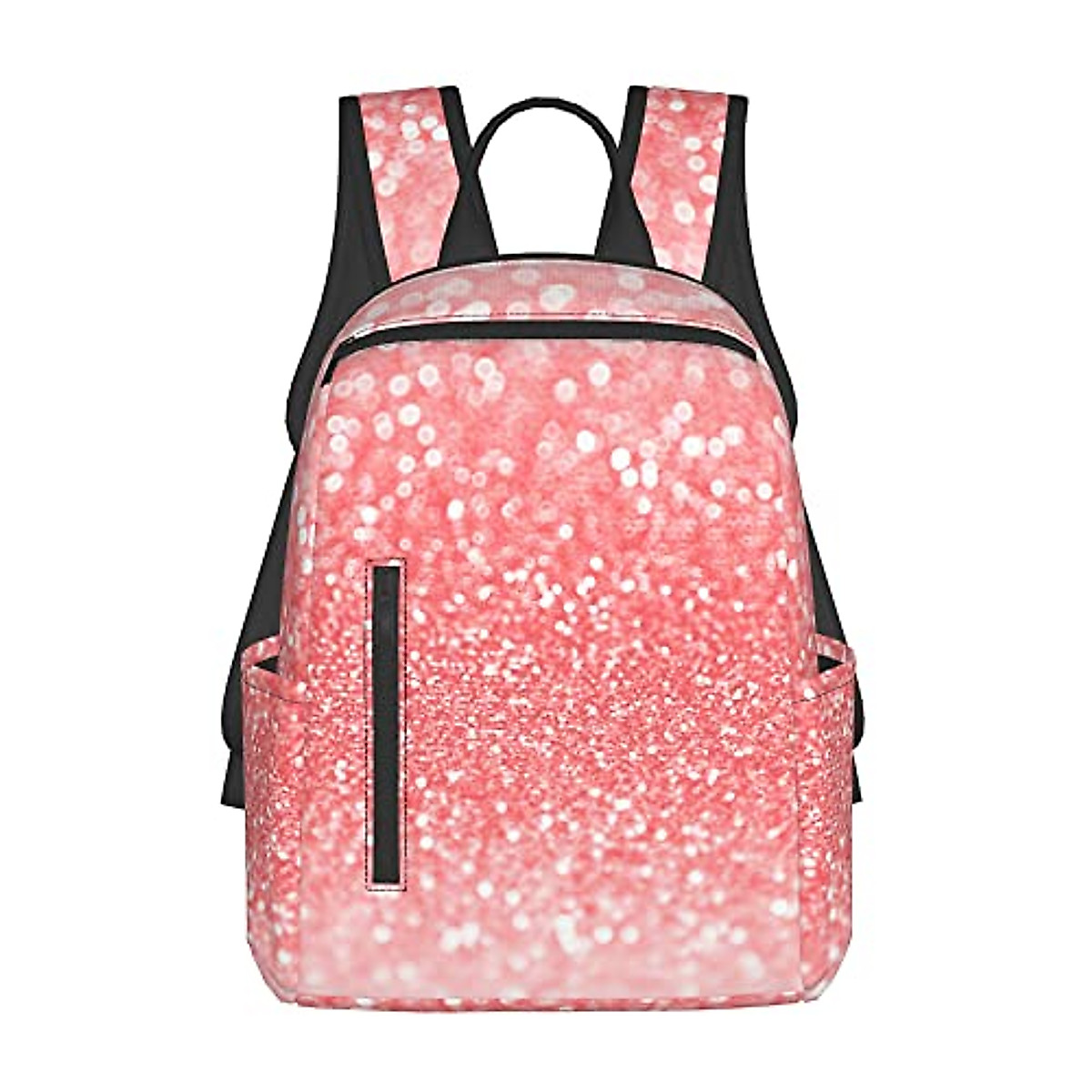 FUFUMALL 14.7 Inch Bookbag Backpack Lightweight Zipper Daypack, Pink Glitter Sparkle Cute Small Backpacks Book Bag with Pockets/Shoulder Staps for 1th- 6th Grade Girls Boys Students