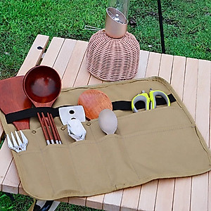 PWPAM Camping Tableware Storage Bag Picnic Cutlery Organizer Bag Cooking Utensils Hanging Bag (Square)