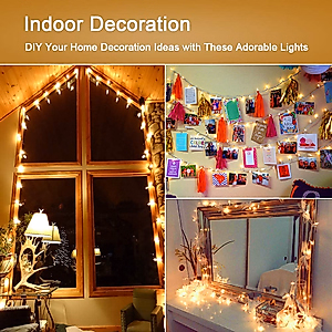 ODEETRONIC Incandescent Christmas Lights, 21.63ft 100 Count Clear Christmas Mini Lights Connectable, 120V UL Certified Indoor Warm White String Lights for Bedroom Party Patio Outside Decor, White Wire