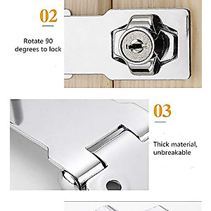 2 Packs Keyed Hasp Locks Twist Knob Keyed Locking Hasp for Small Doors, Cabinets and More,Stainless Steel Steel, Hasp Lock Catch Latch Safety Lock Door Lock with Keys (4inch, Silver)
