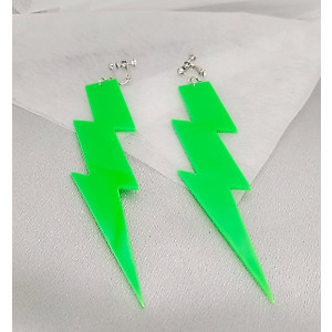 3 Pairs 80S Neon Earrings Earrings Exaggerate Punk Lightning Bolt Clip on Earrings Halloween 1980s Party Non Pierced Clip Earrings for Women (rose red+green+yellow)