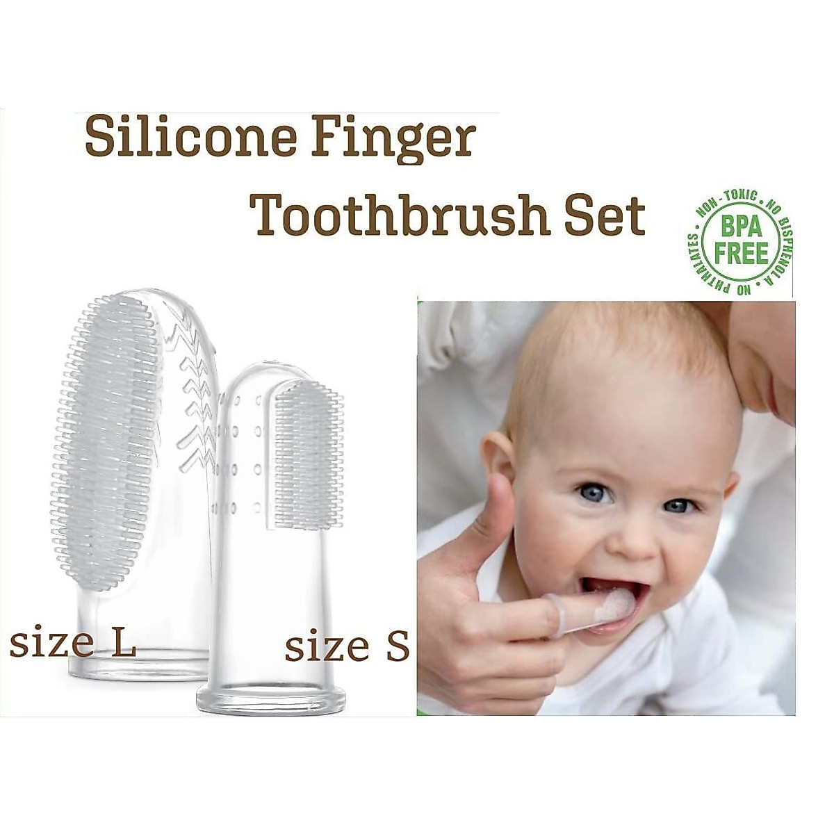 haakaa Silicone Baby Finger Toothbrush Set -360º Bristle for Baby Oral Gum Cleaning| Baby Teething Training| Newborn Oral Massager, BPA Free,2PK - 0m+Babies - Clear