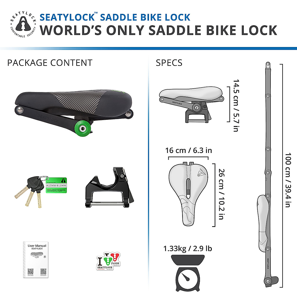 Seatylock Hybrid Saddle Bike Lock - Multi Patent 2 in 1 Locking Bike Seat Doubles As Saddle or Bicycle Guard - Innovative Lightweight Anti Theft Bike Lock and Saddle with Keys