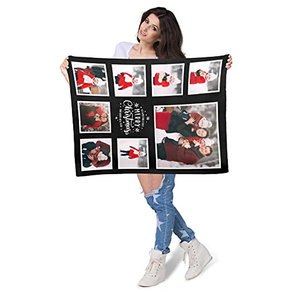 Mom Dad Custom Throws Blanket Personalized with Photos on it, Customized Blankets with Pet Picture，Personalized Gifts for Lover and Friends on Christmas Fathers Mothers Day Easter Birthday|8 Photos