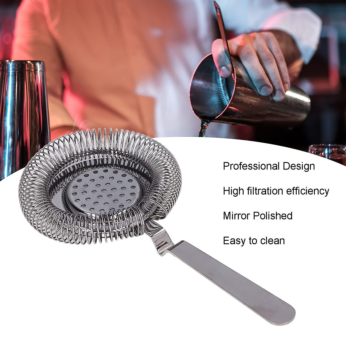 Bar Strainer, Stainless Steel Cocktail Strainer Hawthorne Strainer with Removable Spring, 8 x 3.7in(Black)