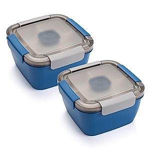 Freshmage Salad Lunch Containers To Go, 52 oz Bowls with 3 Compartments, Dressings Container for Toppings, Men, Women (Blue+Blue)