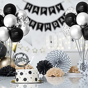 FEPITO 108 Pcs Black Silver Balloon Garland Arch Kit 5 10 12 18 Inches Black Silver Confetti Balloons for Birthday Wedding Bridal Baby Shower Graduation Party Decorations