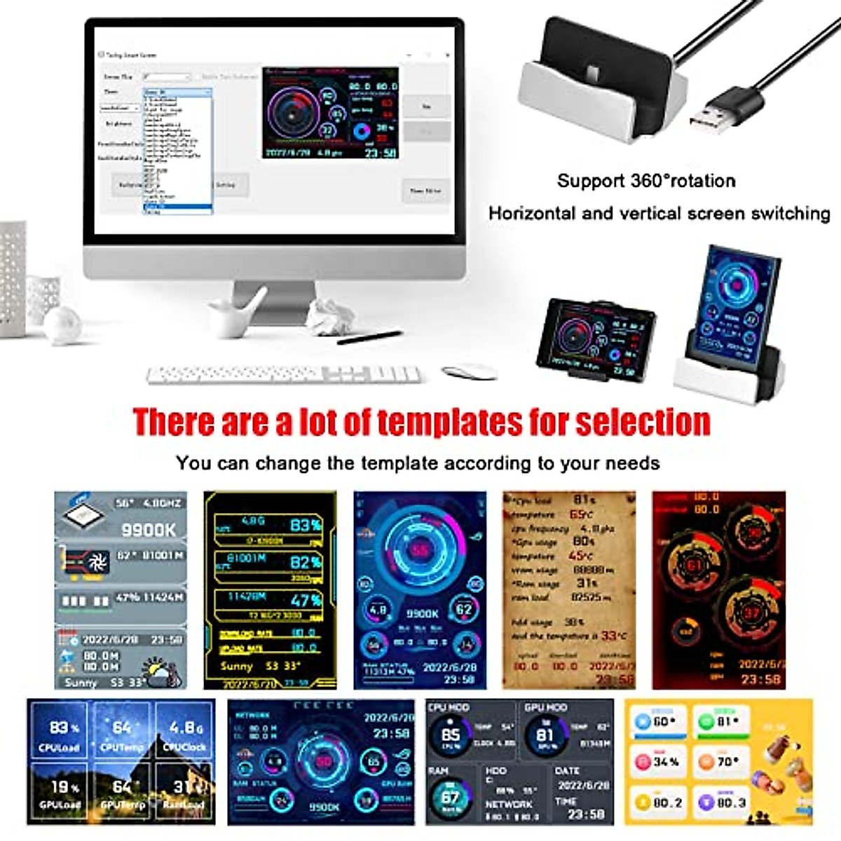 XIXIAN 3.5 Inch IPS LCD Monitor Display Computers Monitor CPU GPU Monitoring Sub-Screen Support Wins Linux System