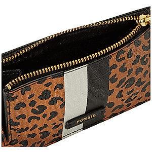 Fossil Women's Logan Faux Leather Wallet Slim Minimalist Zip Card Case with Keychain, Cheetah (Model: SL6356989)