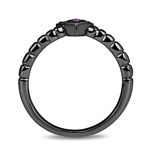 Jewelili Enchanted Disney Fine Jewelry Black Rhodium Over Sterling Silver 2MM Round Amethyst and Heat Treated Black Diamond Accent Maleficent Villain Ring Size 7