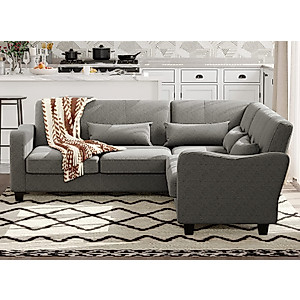 Belffin Fabric L Shaped Sofa Small Sectional Couch with Chaise Solid Corner Sofa Small L Couches 5 Seater Sofa Light Grey