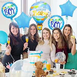KatchOn, Welcome Baby Boy Balloons - 31 Inch, Pack of 5 Its A Boy Balloon Set | Welcome Baby Balloons for Welcome Home Baby Boy Decorations | Baby Shower Balloons for Boy | Baby Boy Balloon Decoration