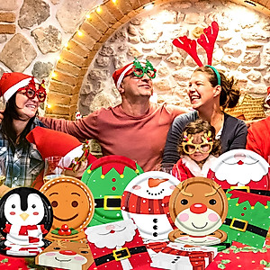 Santa Christmas Paper Plates Decorations, Gingerbread Party Theme Tableware Set Christmas Snowman Party Plates and Napkins Disposable for Winter Xmas Holiday Party Favors