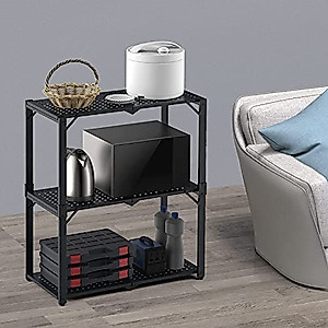 Hastatii 3-Shelf Storage Shelving Unit Metal Rack Heavy-Duty 28"x13.5"x33.5" for Garage, Kitchen and Bedroom Layers Increased Black