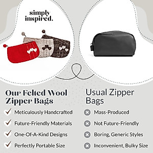 Simply Inspired Handmade Wool Heart Purse Cosmetic Pouch - Mini Cosmetic Pouch - Small Makeup Bag - Travel Red Heart Bag Is a Great Gift for Women - Set of 3