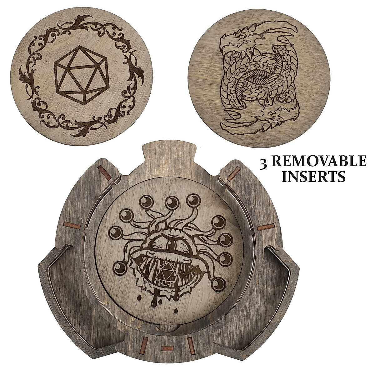 SMONEX Dice Tower Compatible with Dungeons and Dragons Board Games - Dice Tower Wood with 3 Removable Inserts - Perfect as D&D Accessories and Ideal for Other Board Games, RPG and Tabletop Games