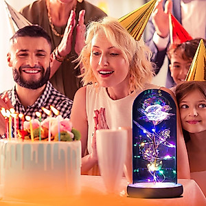 QUNPON Womens Gifts for Christmas Flowers Gifts for Women,Mom Grandma Sister for Girlfriend Her Wife Friends,Birthday Gifts for Women,Rainbow Galaxy Glass Rose Gifts for Christmas