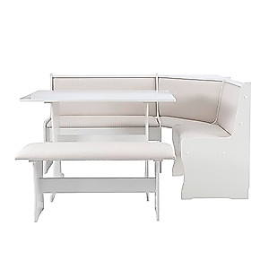 Linon Kiera Corner Upholstered Seats and Hidden Storage, Kitchen Dining Nook Set, White & Beige Striped
