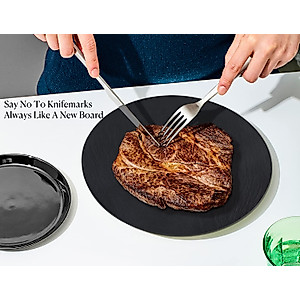 Dofira Round Slate Serving Platter, Black Platter Tray Stone Rock Cutting Board Cheese Board, Charcuterie Tray with Natural Edge [1pc]