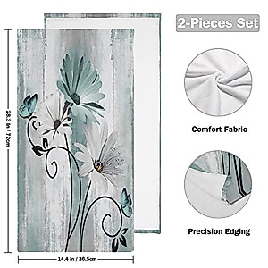 AIYOOLER Hand Towels for Bathroom Set of 2 Farm Teal White Daisy Floral Flowers Butterfly on Country Wooden Soft Absorbent Small Bath Towels Decorative Kitchen Guest Dish Towel for Spa,Hotel 28x14in