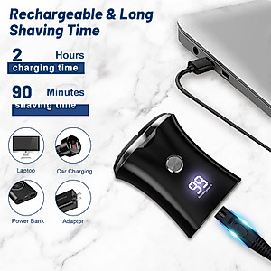 Mini Portable Electric Travel Shaver - Pocket Size Washable USB Rechargeable Shaving Razor - Cordless & Compact Small Rotary Shavers- Wet & Dry Waterproof Mini-Shave for Men Teen Boys Face (Black)