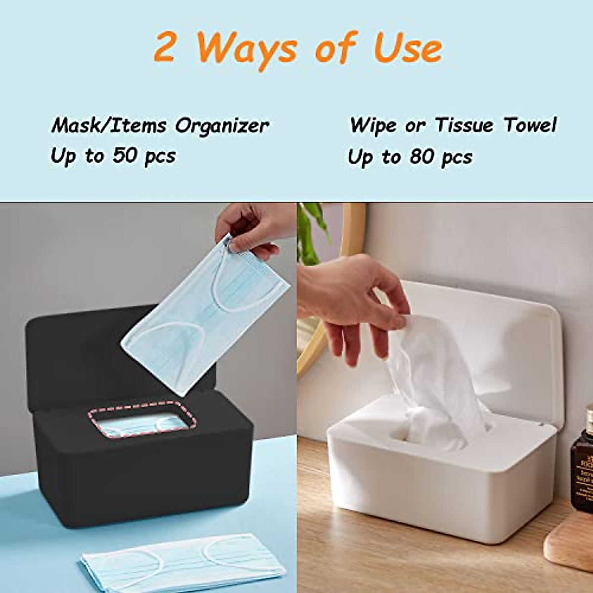 Wipes Dispenser, Wipe Holder for Baby & Adult, Seposeve Refillable Wipe Container, Keeps Wipes Fresh, Far from Dirty Wipes, Easy Open/Close Wipes Pouch Case, Black