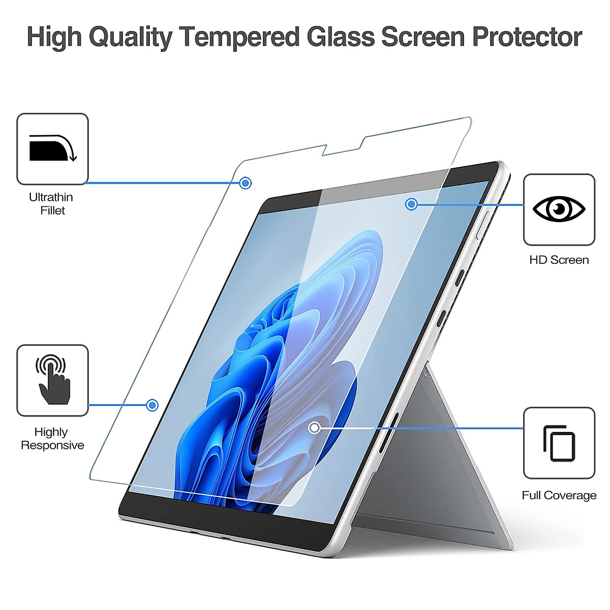 ProCase 2 Pack Surface Pro 9 2022 / Surface Pro 8 2021 / Surface Pro X (2021&2019) 13 inch Screen Protector, 9H Ultra Thin Tempered Glass Screen Film Guard for 13" Microsoft Surface Pro 9 8 X