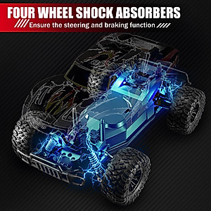 TRIPLEFINE 1:16 Scale Off Road RC Car, 30/km High Speed RC Car with 2 Battery, Remote Control Car with 2.4 GHz Remote Control, Gifts for Kids and Adults, Light Show RC car