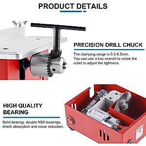 MXBAOHENG Mini Table Saw Small Precision Hobby Table Saw, 1/2" Adjustable Cut Depth, w/Chuck, Sanding Disc, 96W Adjustable Speed Power Supply, for PCB/Wood/Plastic Cutting