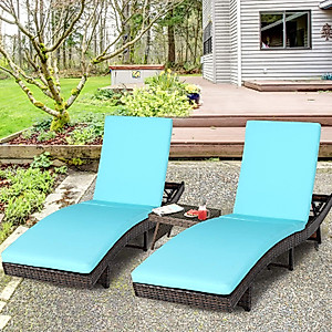 RELAX4LIFE Chaise Lounge Chair Recliner Patio Adjustable Folding Reclining Wicker Chair with 5 Backrest Positions, Removable Upholster for Pool, Garden Outdoor PE Rattan Reclining Chair(2, Turquoise)